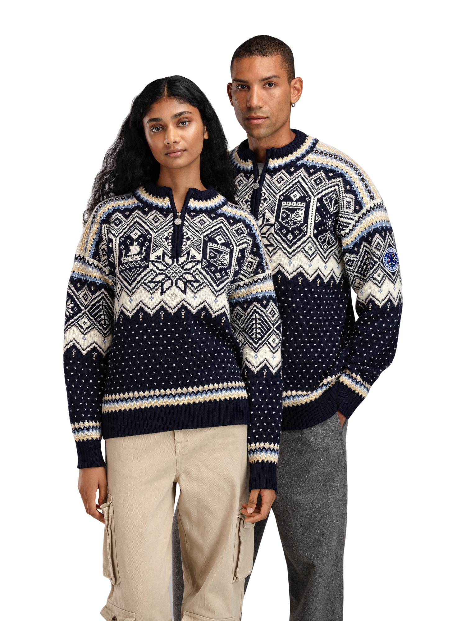 VM Trondheim Fem. Sweater Navy Offwhite Sandmel. - Dale of Norway