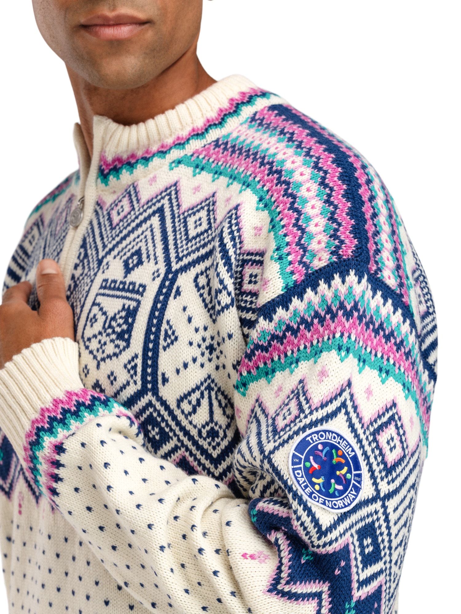 VM Trondheim Masc. Sweater Offwhite Indigo Orchid - Dale of Norway